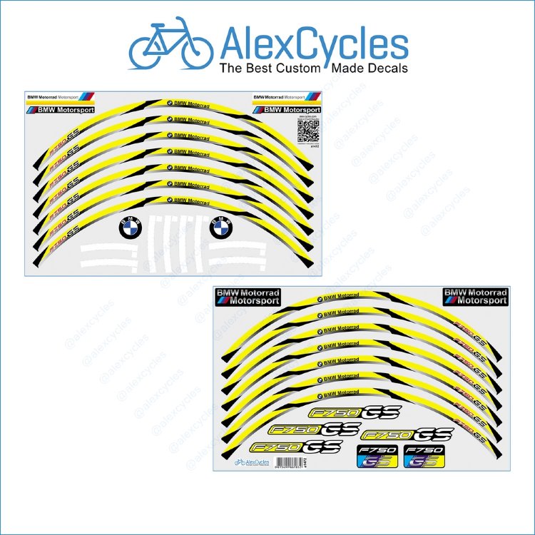BMW Motorrad Motorsport Yellow F750GS Laminated Decals Stickers Kit